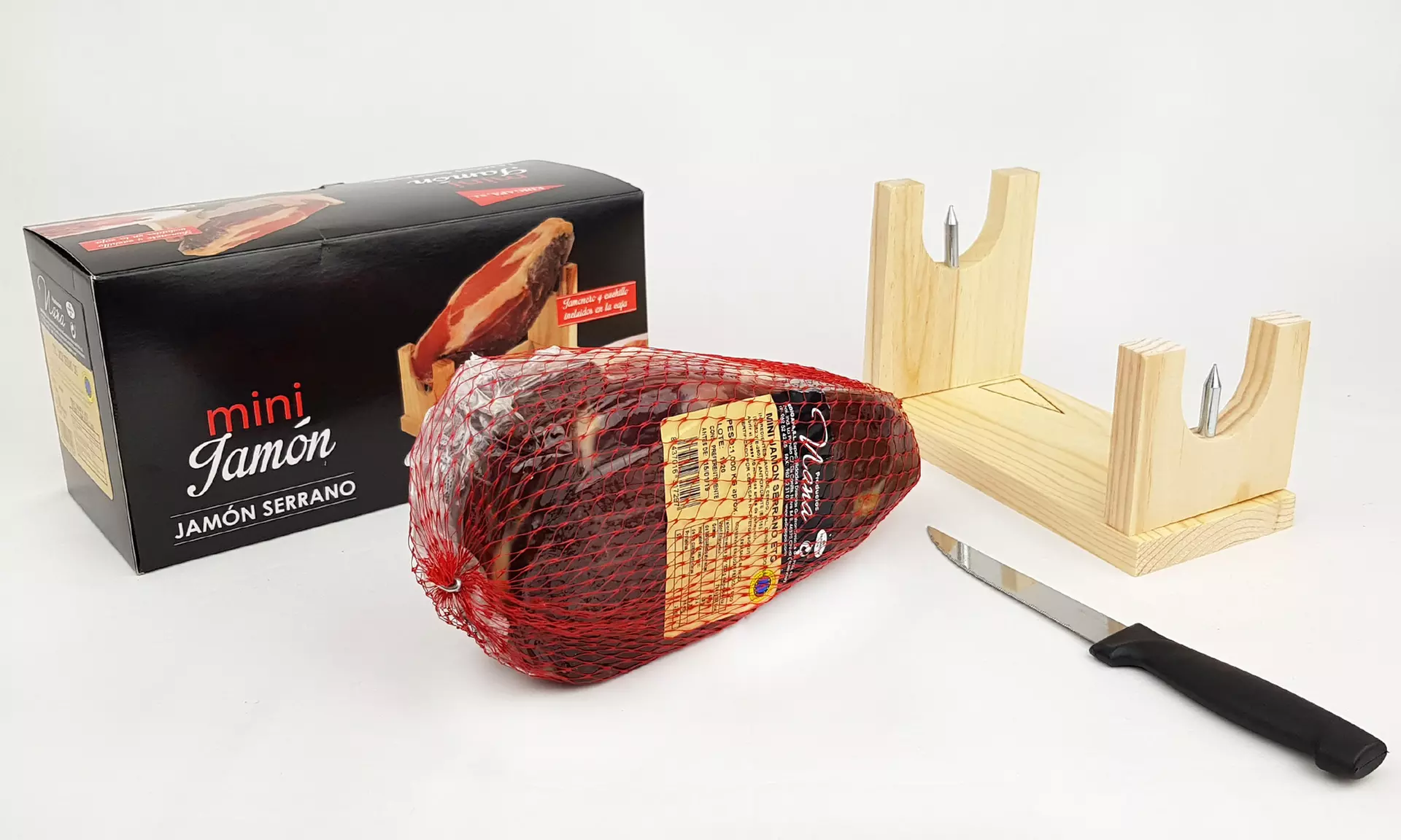Mini jambon Serrano avec support et couteau | Groupon Shopping