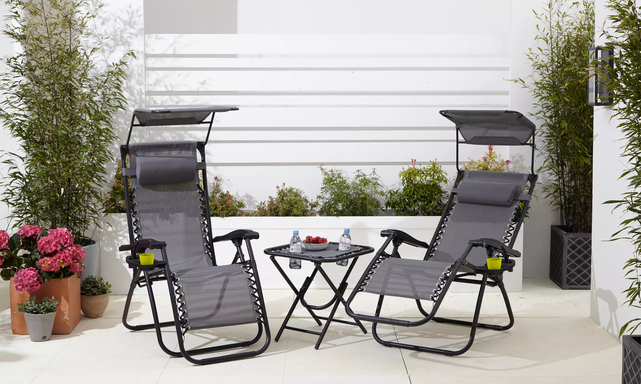 Neo Folding Zero Gravity Garden Chairs and Table Set | Groupon Goods