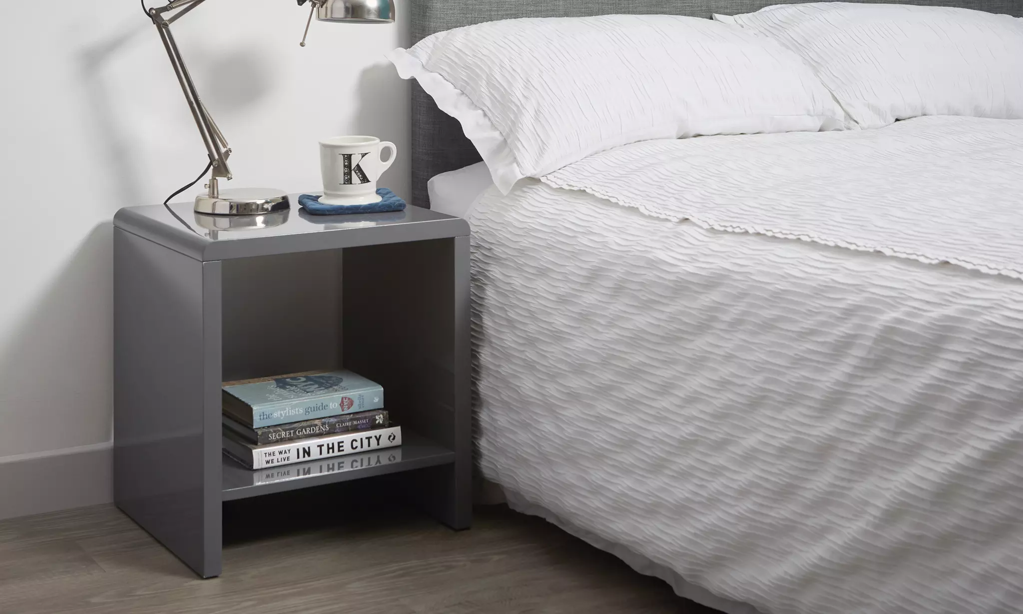 White or Grey Bedside Table | Groupon Goods