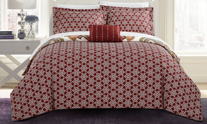 Weston 100% Cotton Boho Printed Reversible Duvet Cover Set (4-Piece ...