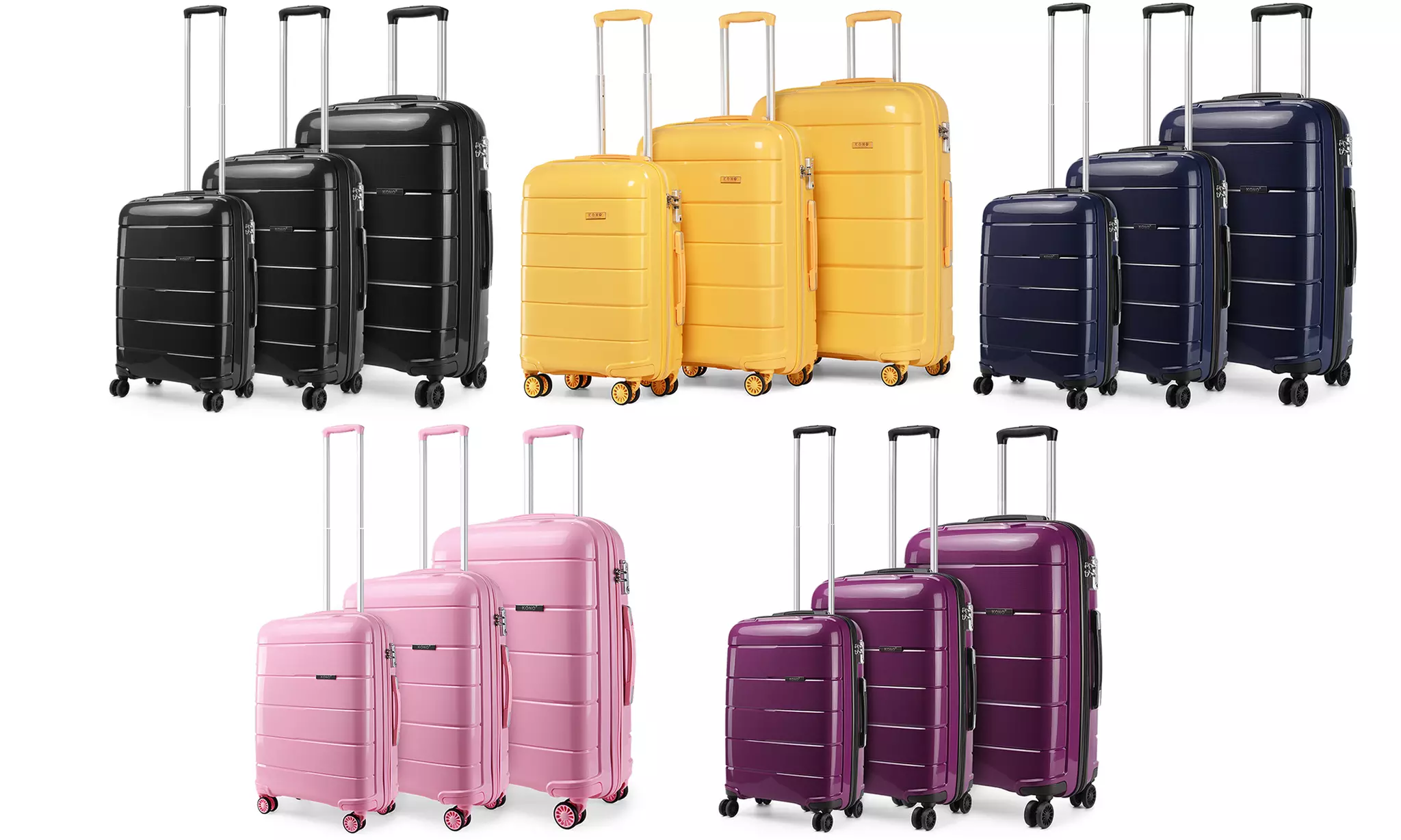 KONO High Shine 1 to 3 Pieces Hard Shell PP Suitcases | Groupon Goods