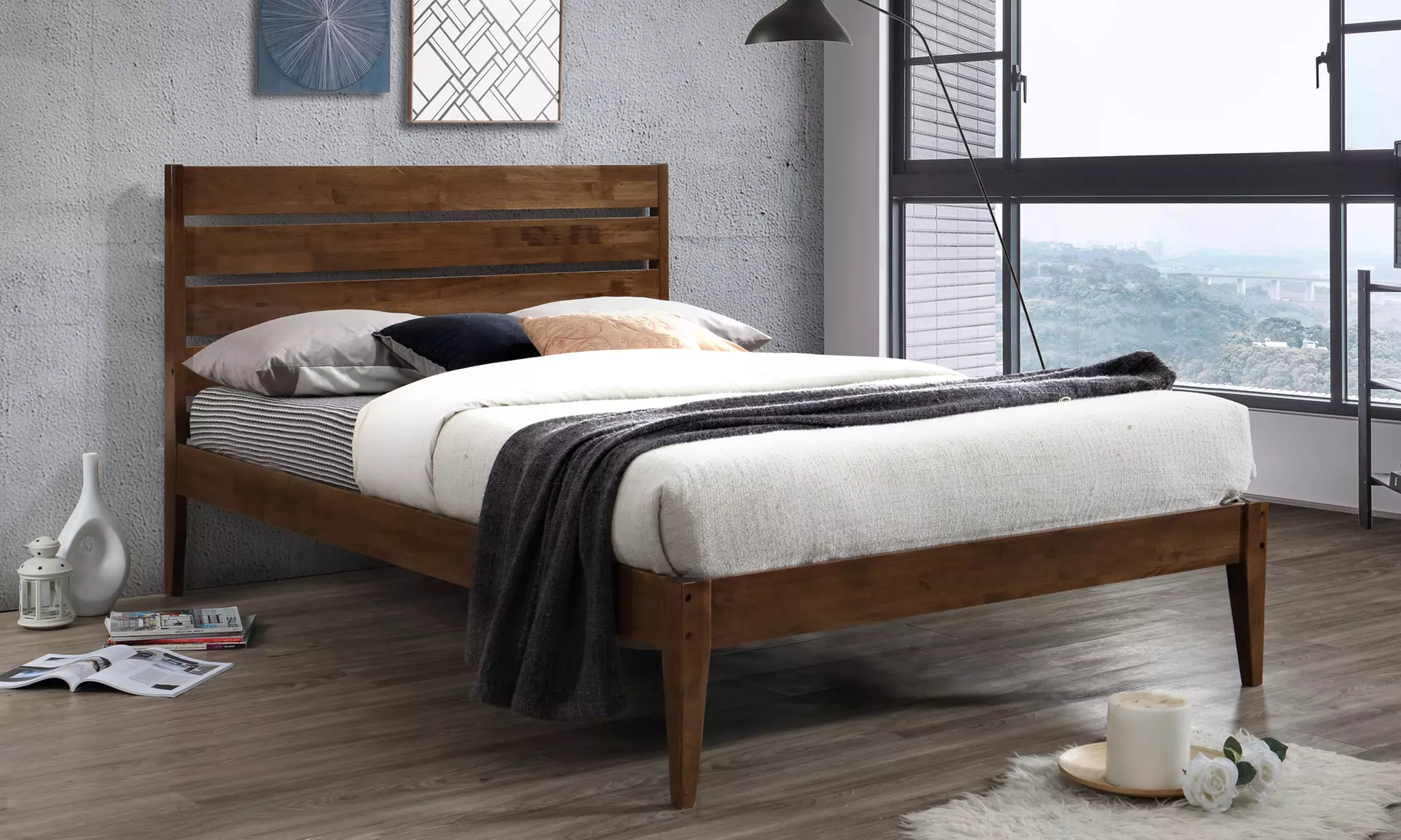 Baxton Studio Rubberwood Bed | Groupon Goods