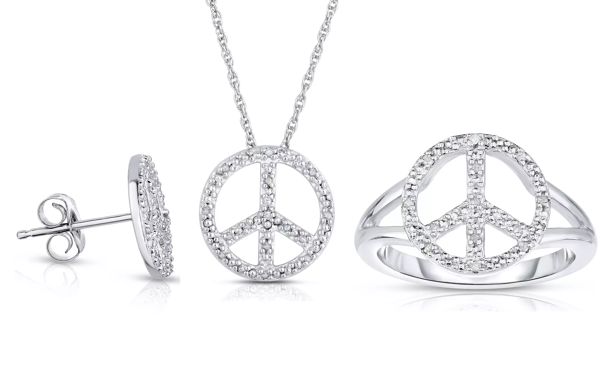 Diamond Peace Sign Jewelry Set | Groupon Goods