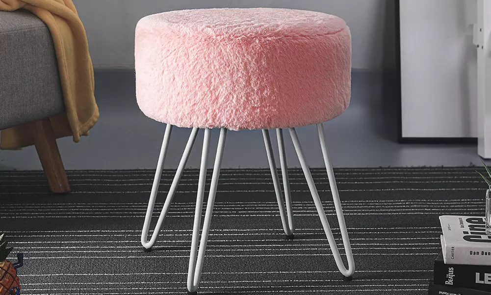 Round Plush Vanity Stool with Metal Legs | Groupon Goods