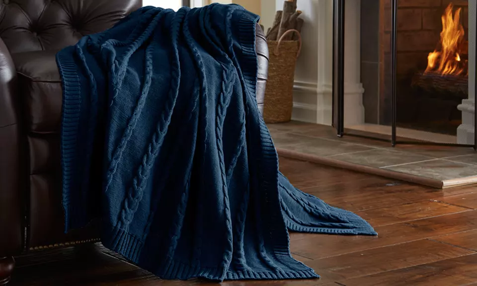 Cotton Cable-Knit Sweater Throw | Groupon Goods