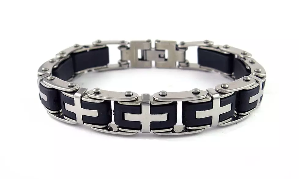 Men's Rubber Cross Link Bracelet | Groupon Goods