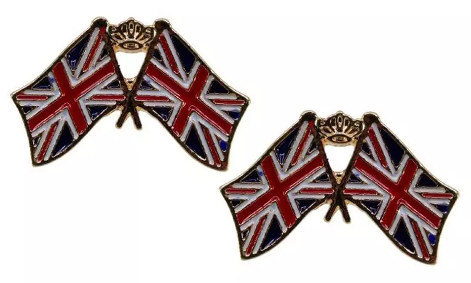 Two Platinum Jubilee Dual Union Jack Flag with Golden Crown Brooches ...