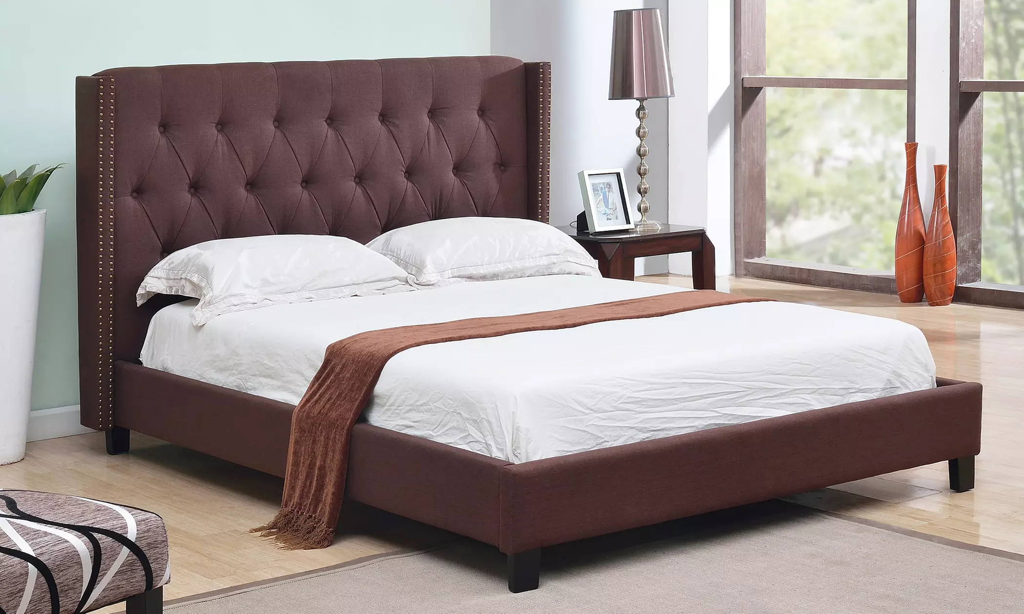 Upholstered Wingback Queen Bed | Groupon Goods