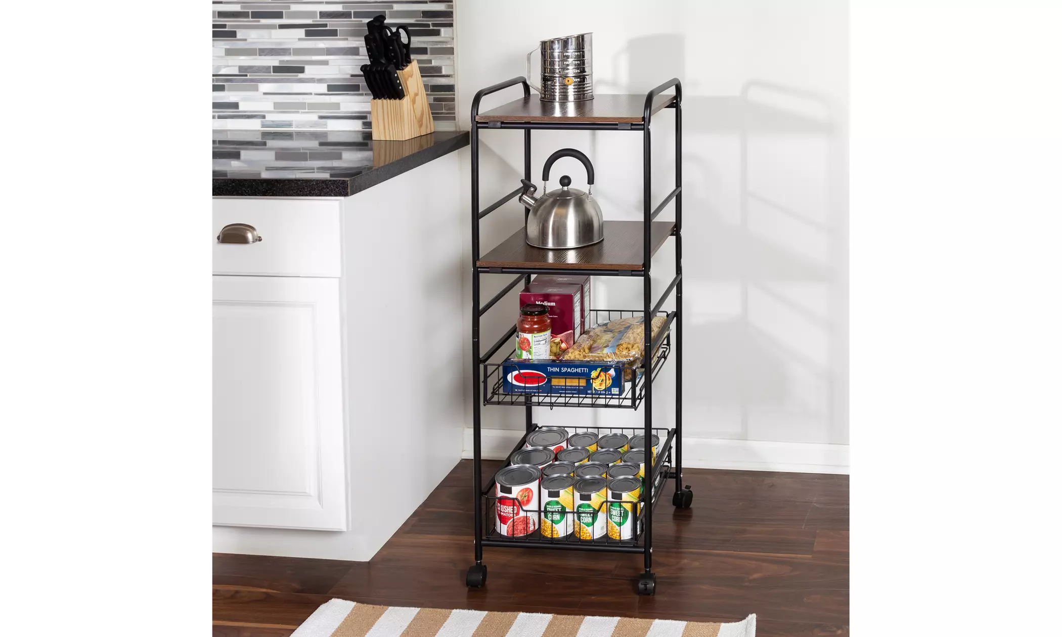 Black 4-Tier Rolling Cart | Groupon Goods
