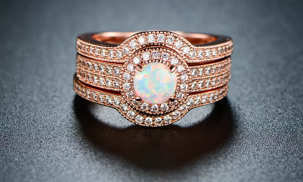 18K Rose Gold & Fire Opal Rin... | Groupon Goods