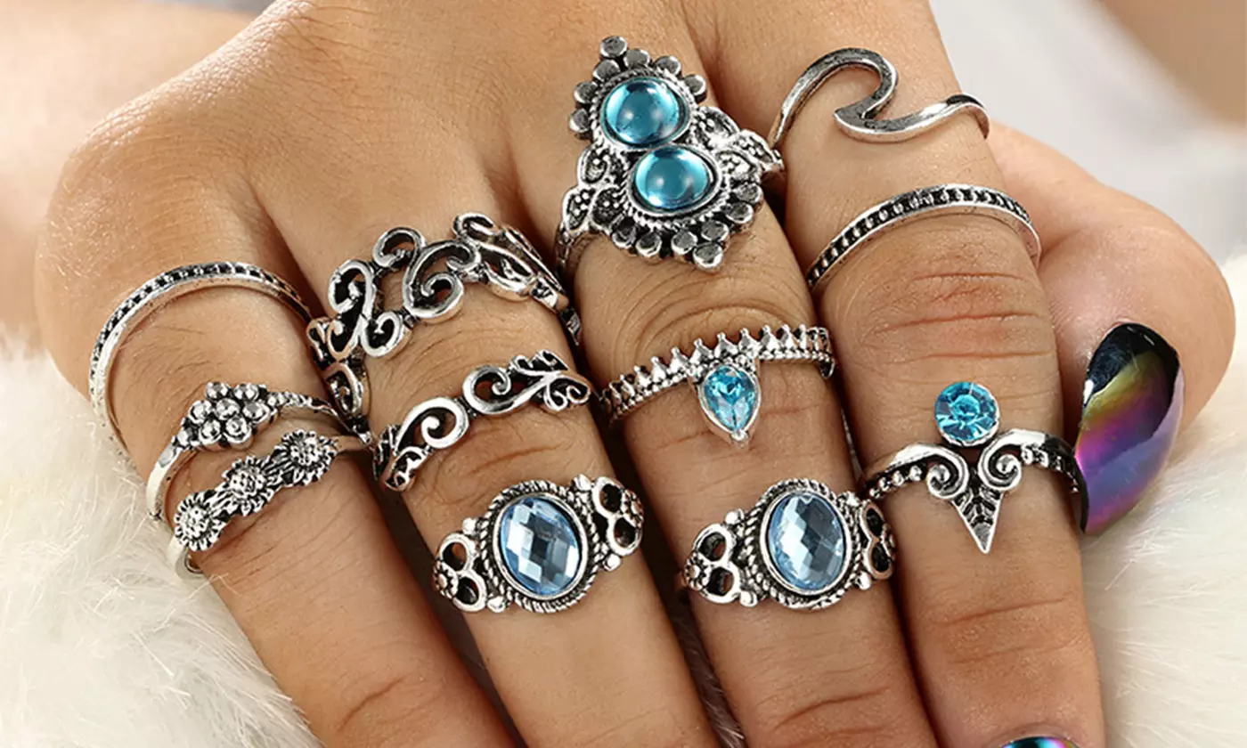 Boho Silver Crystal Knuckle G... | Groupon Goods