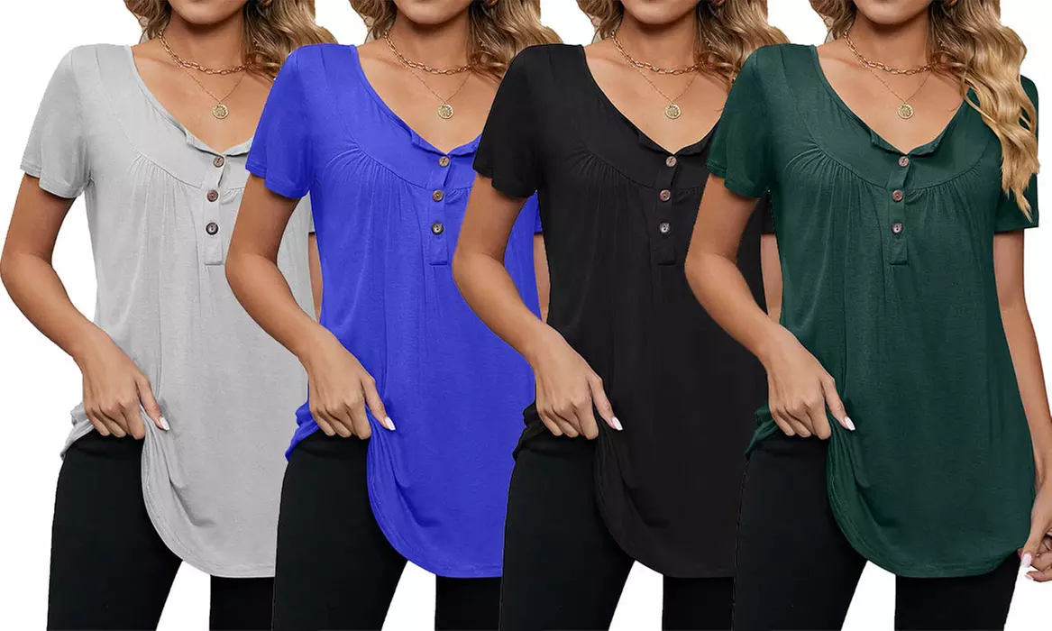 Women Henley Button Tunic Top... | Groupon Goods