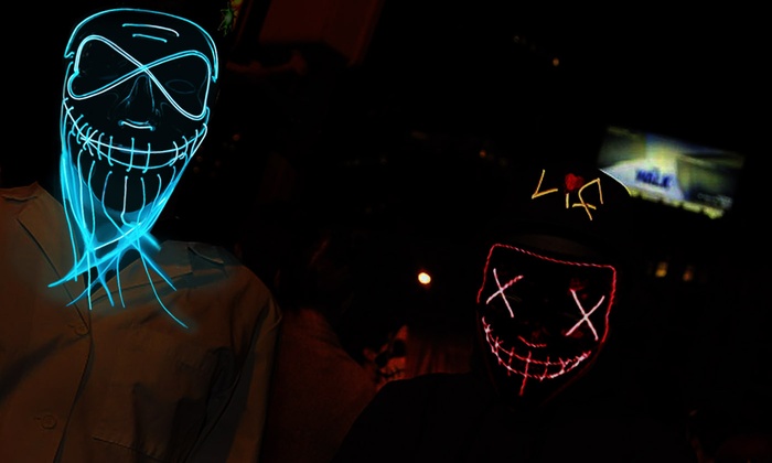 Halloween Led Costume EL Wire Light Up Mask Beard Lighted Cosplay Scary ...