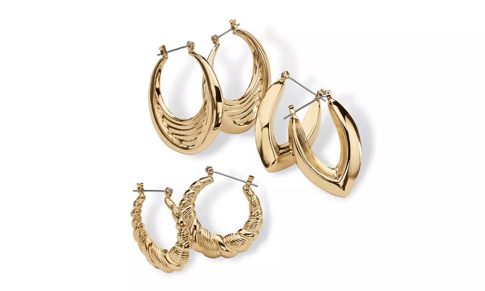 3 Pair Hoop Earrings Set in Y... | Groupon Goods